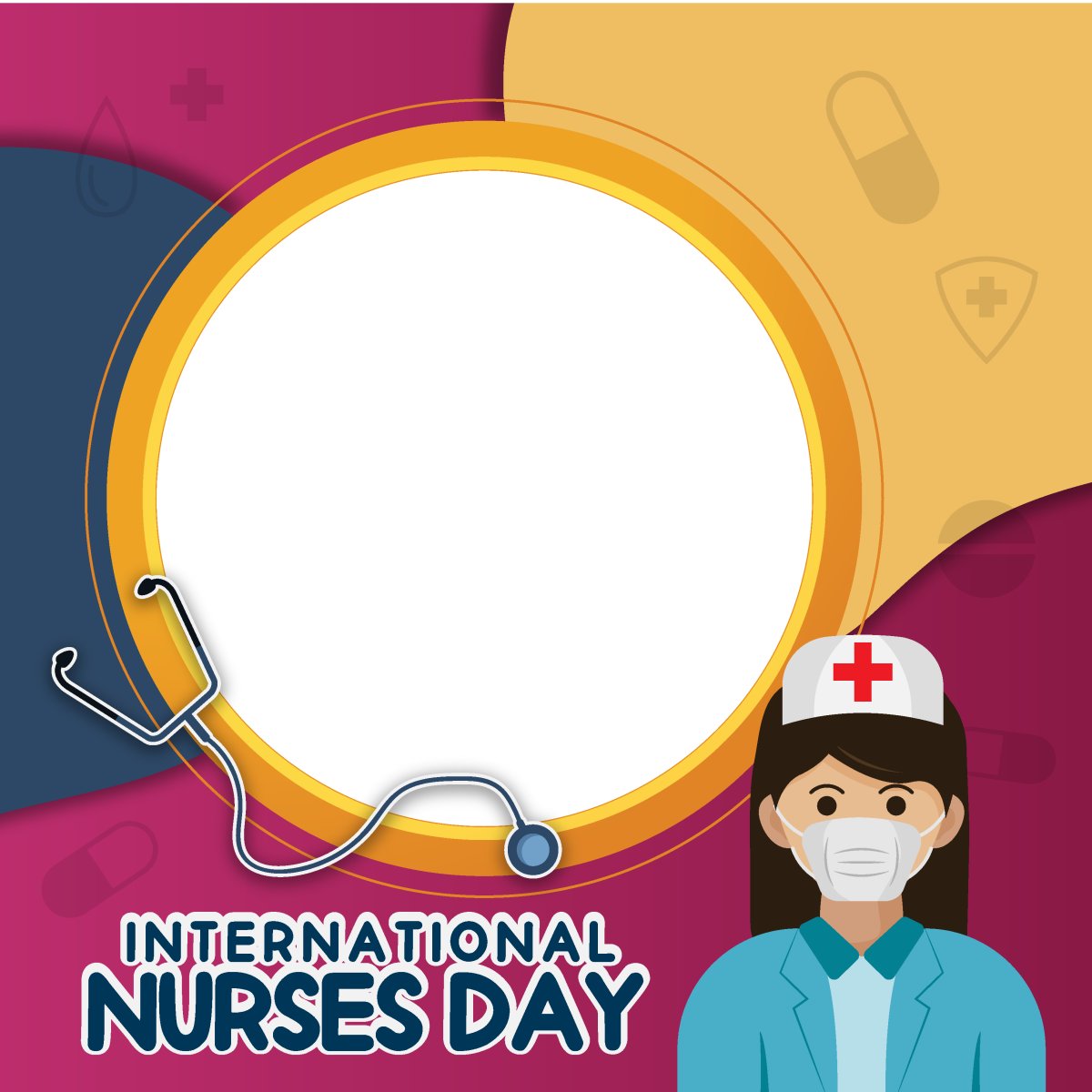 Happy International Nurses Day Red Yellow Frame With Woman Nurses ...