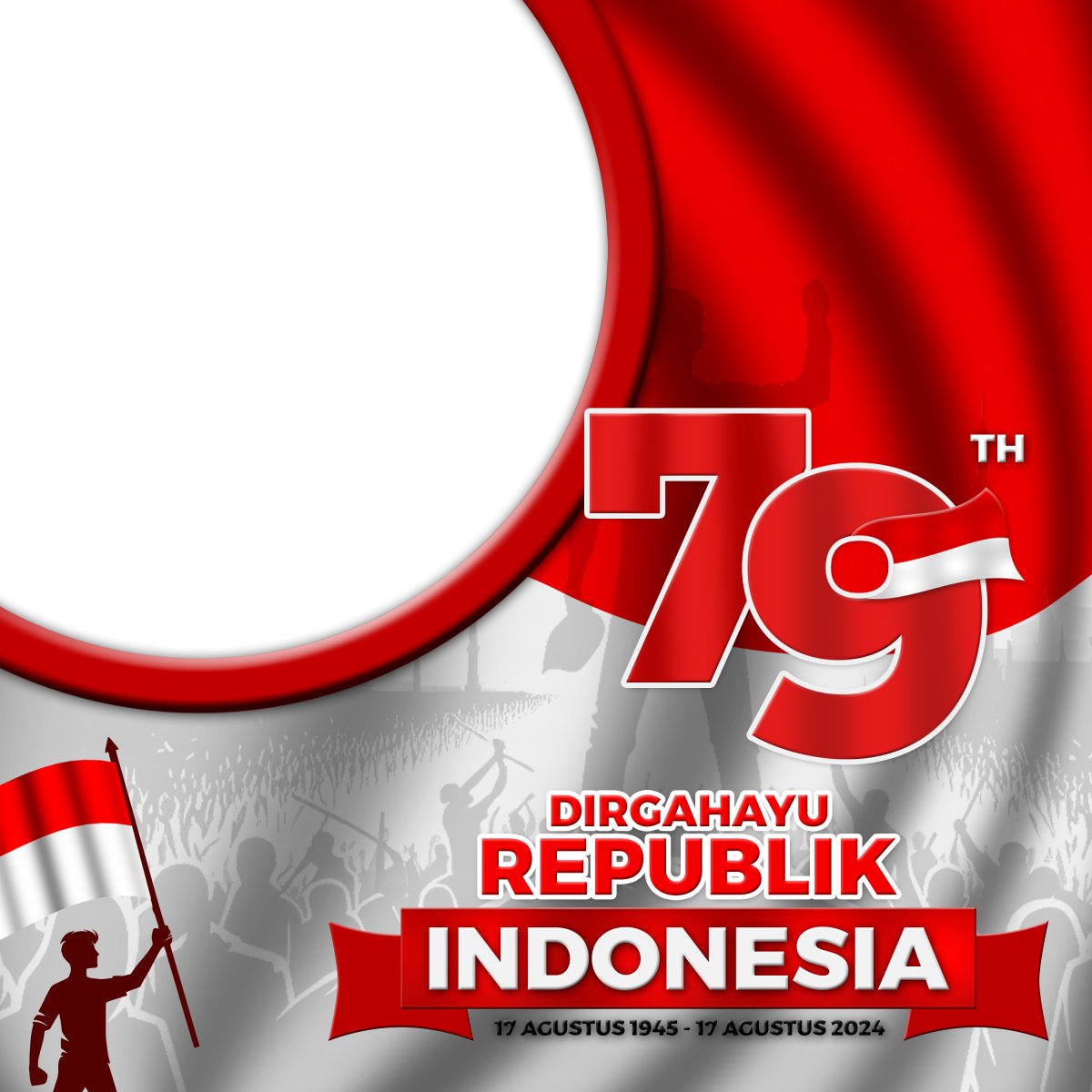 HUT RI Ke 79 Tahun 2024 Dengan Bingkai Bulat Merah | Buat Twibbon Gratis