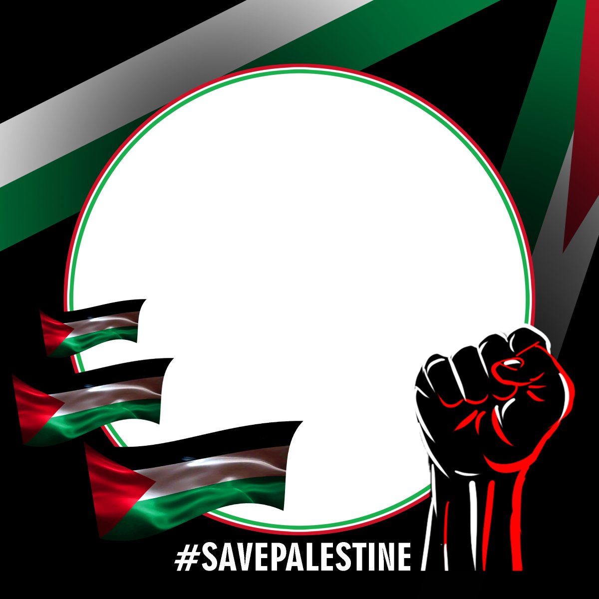 Salvar Palestina marco oscuro y mano | Crea Twibbon Gratis